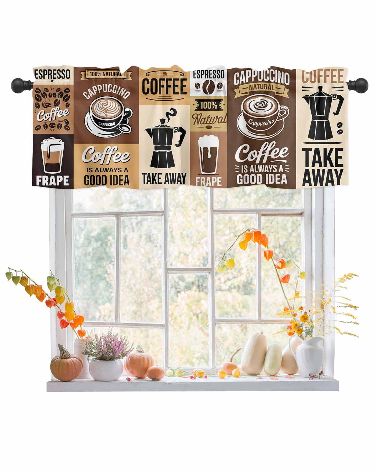 Coffee Beans Cup Fall Valances for Windows, Rod Pocket Thanksgiving ...