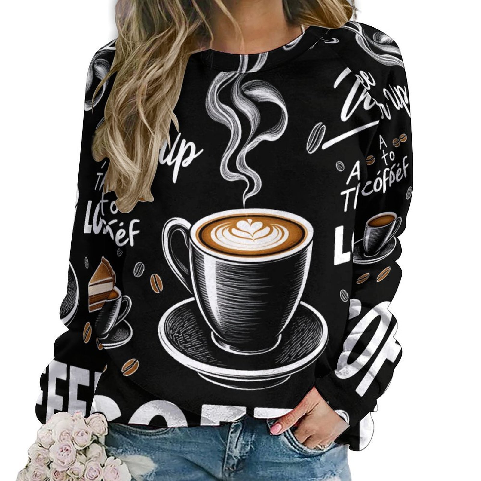 Coffee Beans Cup Women Casual Long Sleeve Hoodie Streetwear Pullovers ...
