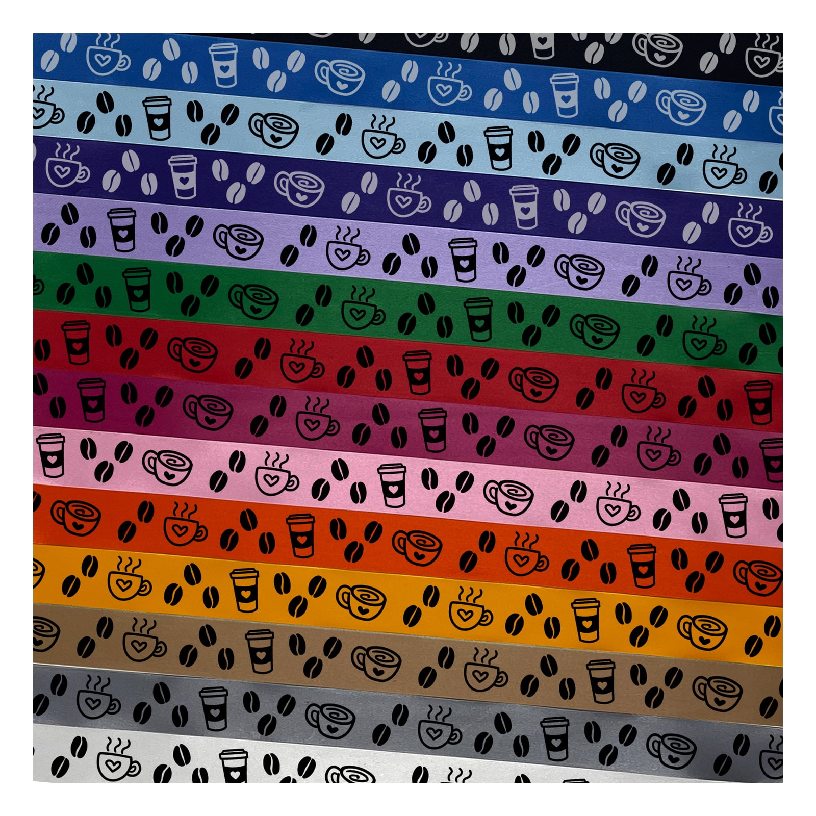 Coffee Beans and Coffee Cups Border Satin Ribbon for Gift Wrapping Bows ...