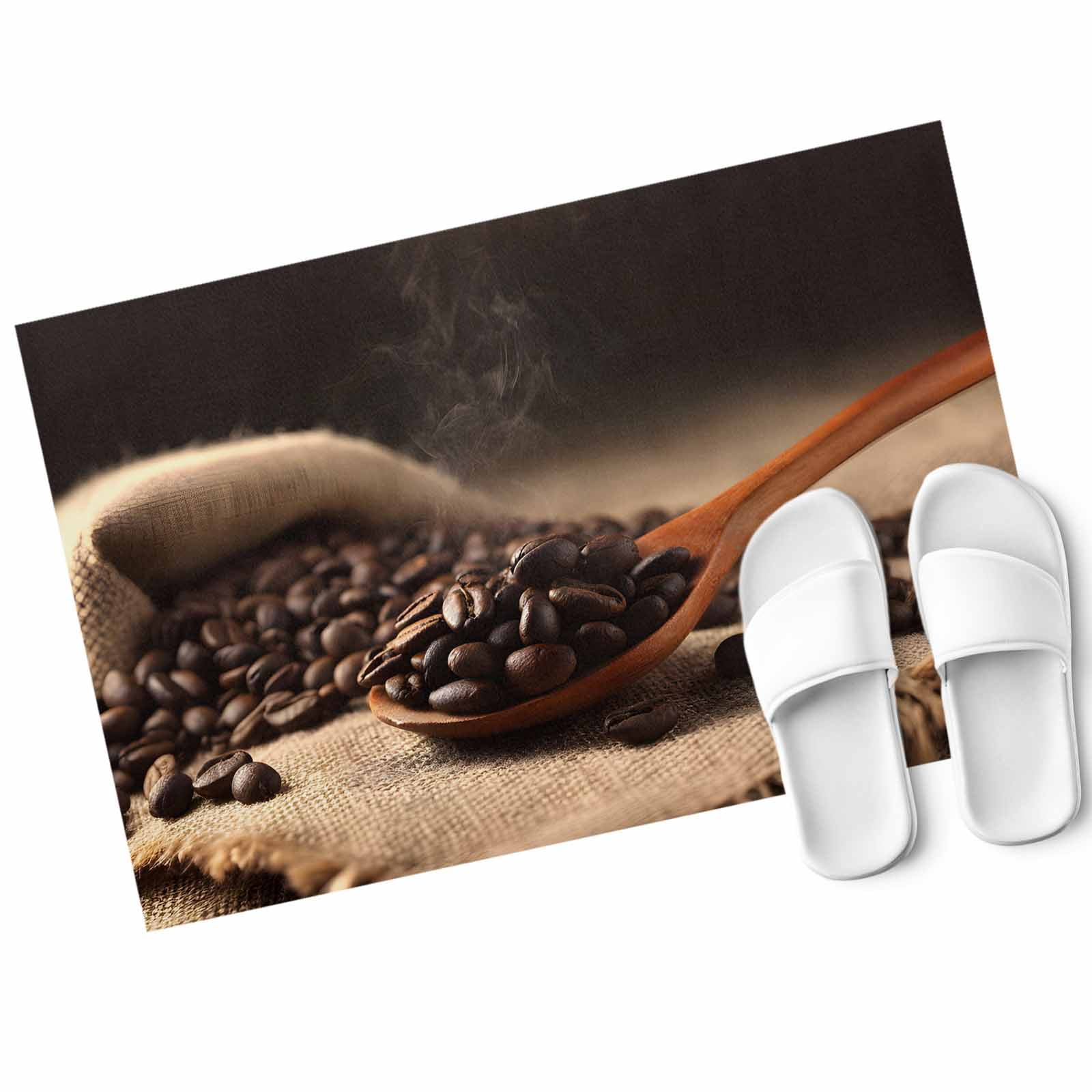 Coffee Beans Door Mat Country Vintage Spoon Hot Coffee Beans Non Slip ...