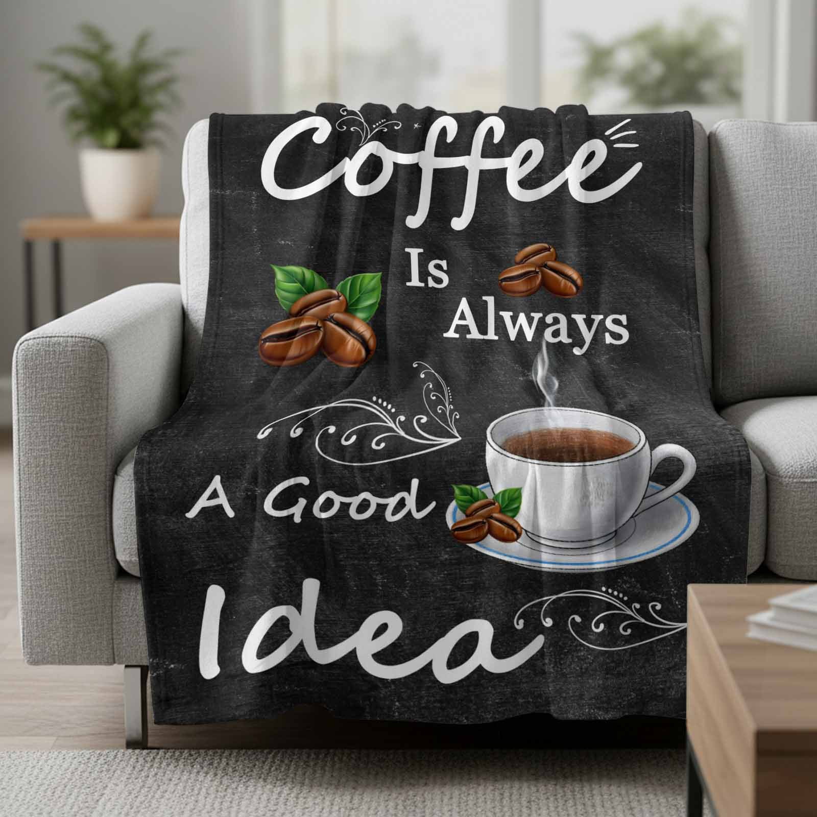 Coffee Beans Fleece Throw Blanket Coffee Cup Letterings Art Print Ultra ...