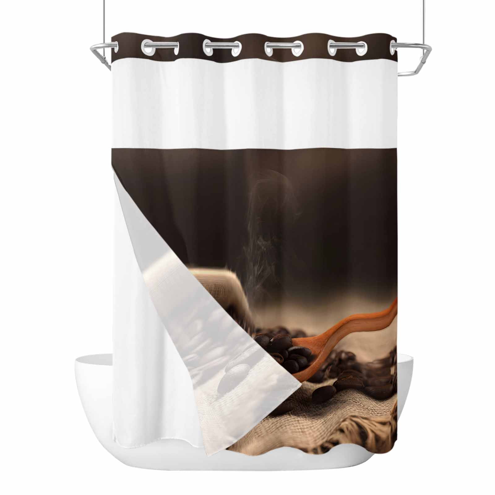 Coffee Beans No Hook Shower Curtain with Snap in Liner Country Vintage ...