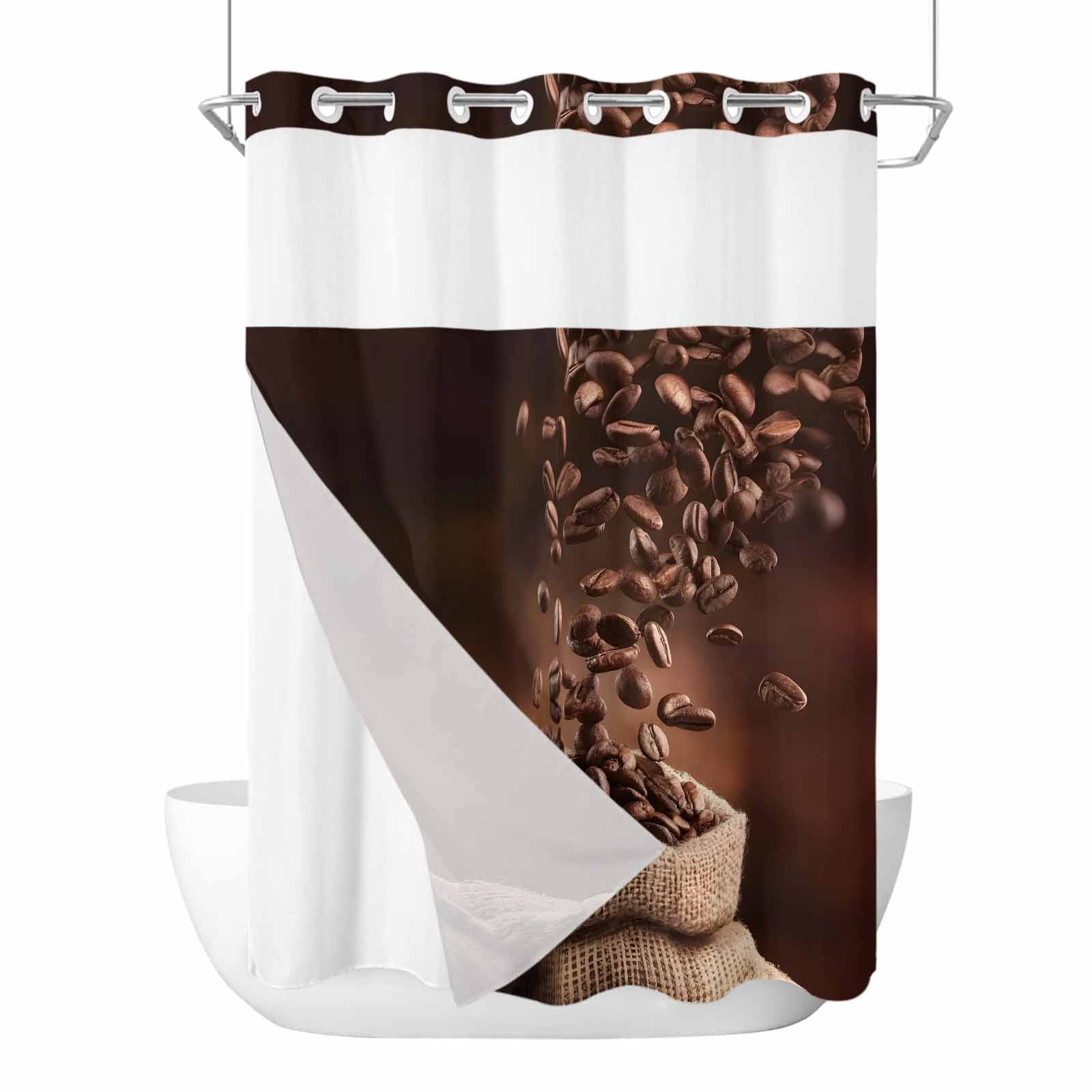 Coffee Beans No Hook Shower Curtain with Snap in Liner Vintage Country ...
