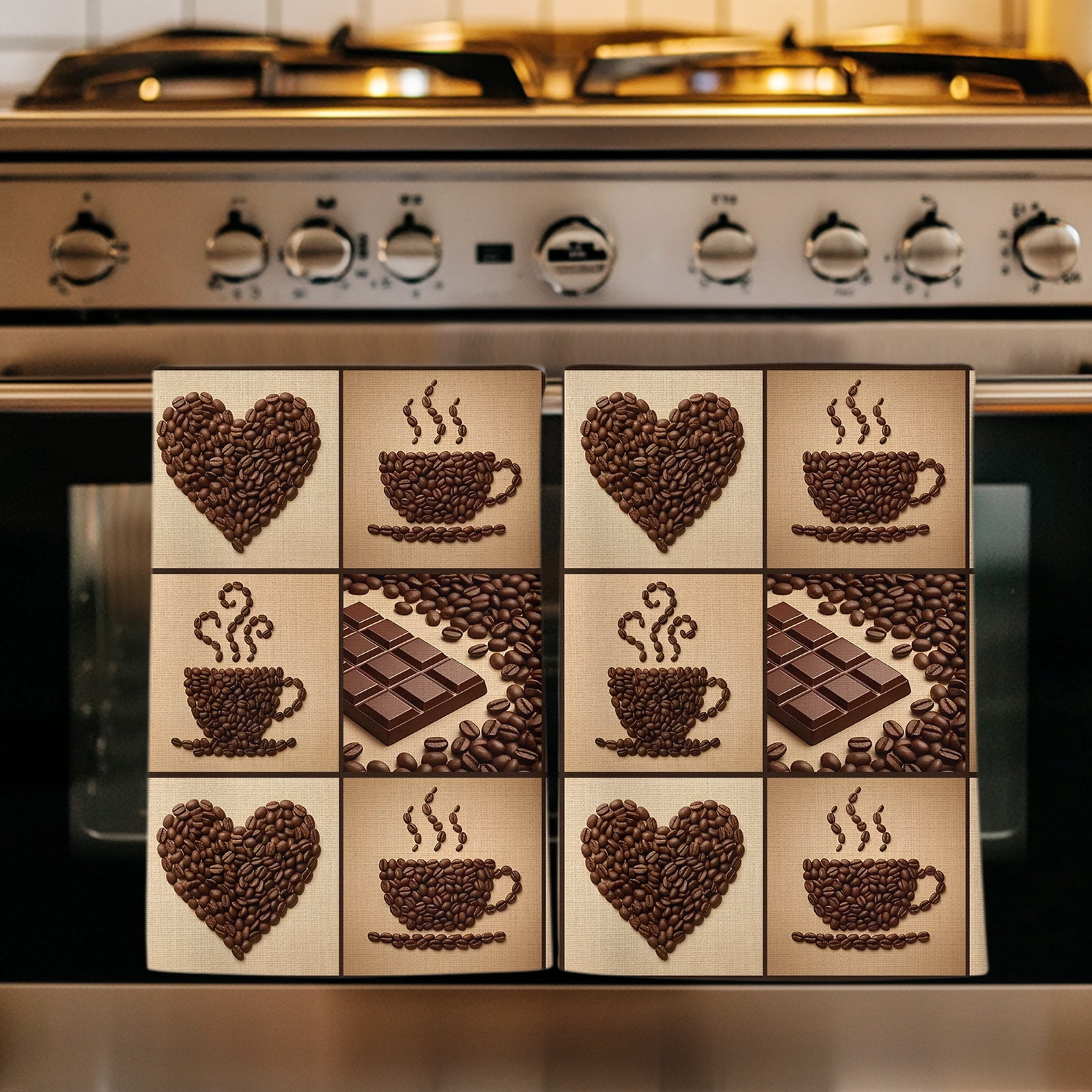 Coffee Beans Kitchen Towels Set of 1, Dark Brown Love Heat Coffee ...