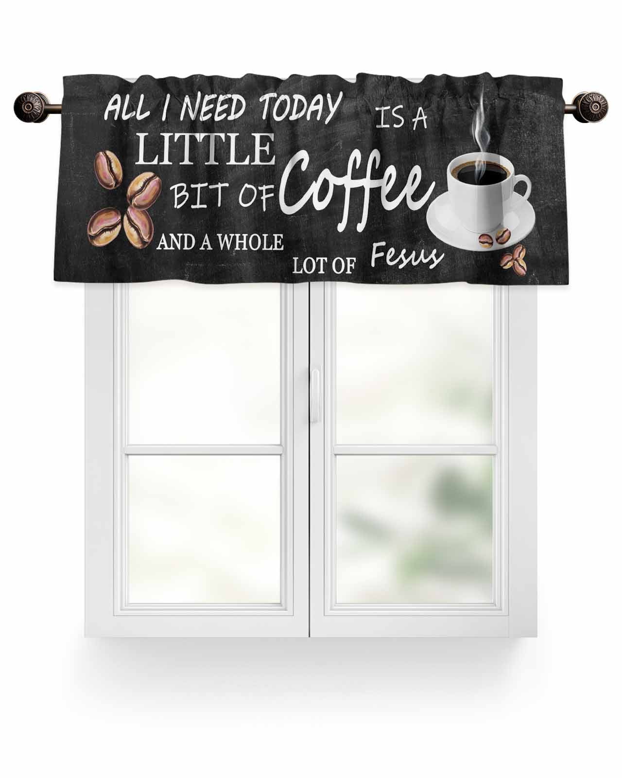Coffee Beans Kitchen Valances for Windows 56"Wx16"L Coffee Cup ...