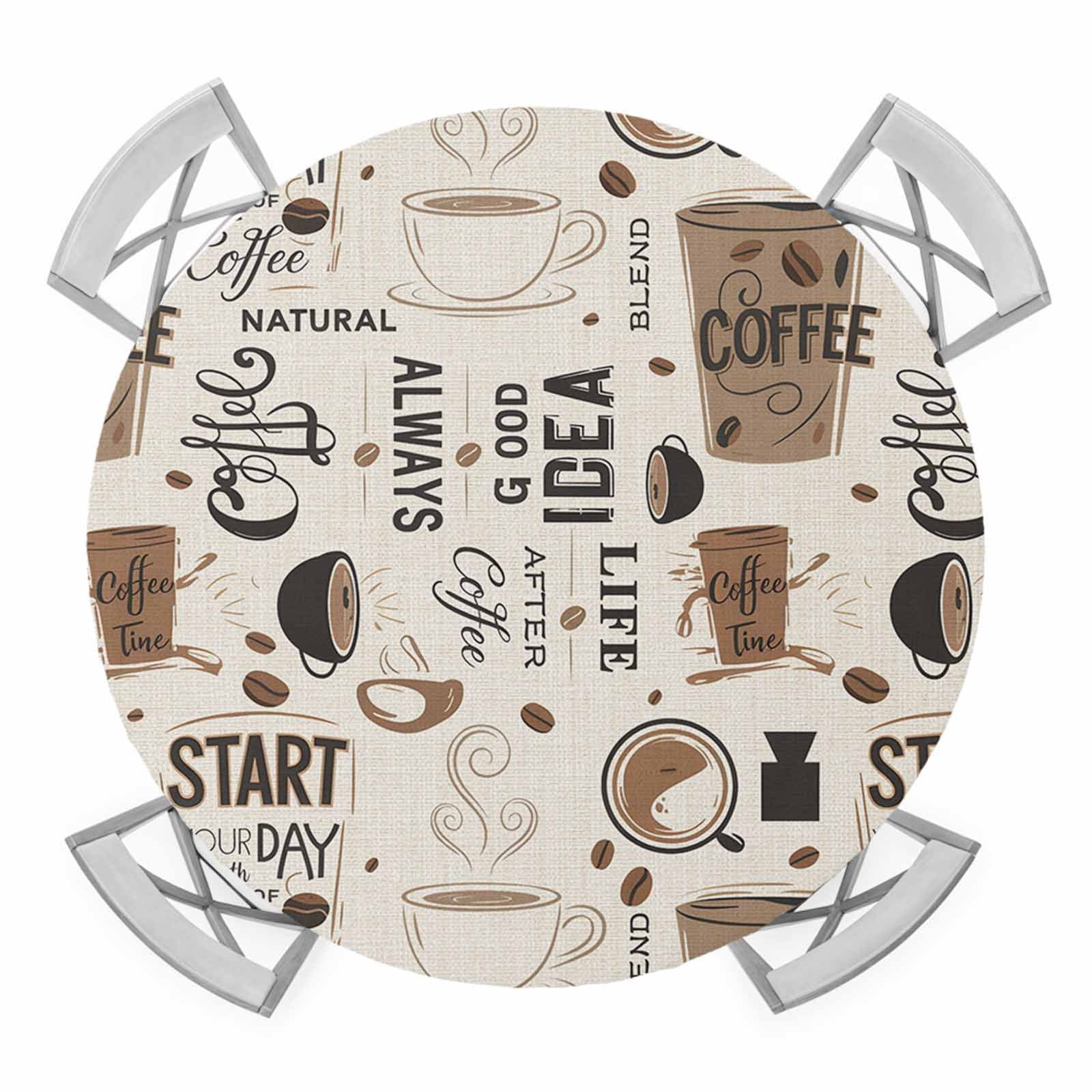 Coffee Beans Lover Elastic Fitted Round Table Cover Coffee Cup ...
