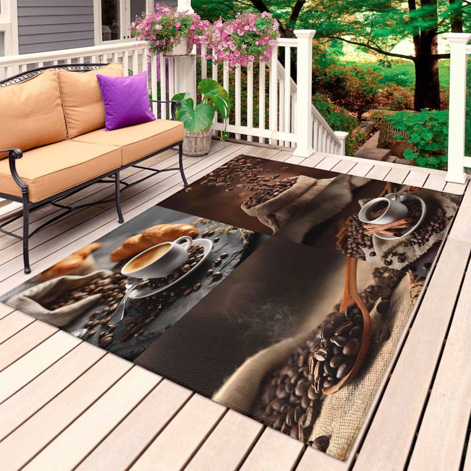 Coffee Beans Outdoor Rug 4x6 Ft, Non Slip Washable Area Rug, Brown Hot ...