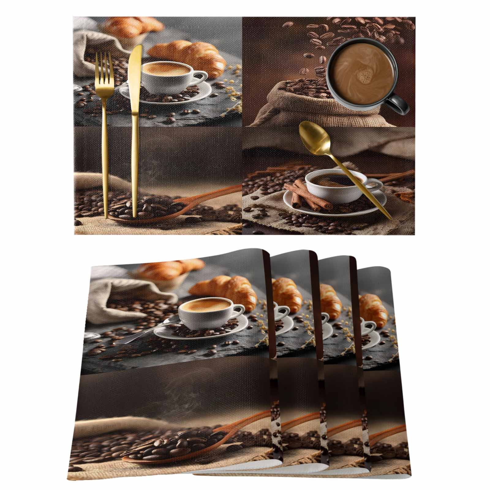 Coffee Beans Placemats Set of 4 Brown Hot Cafe Latte Cup Drink Country ...