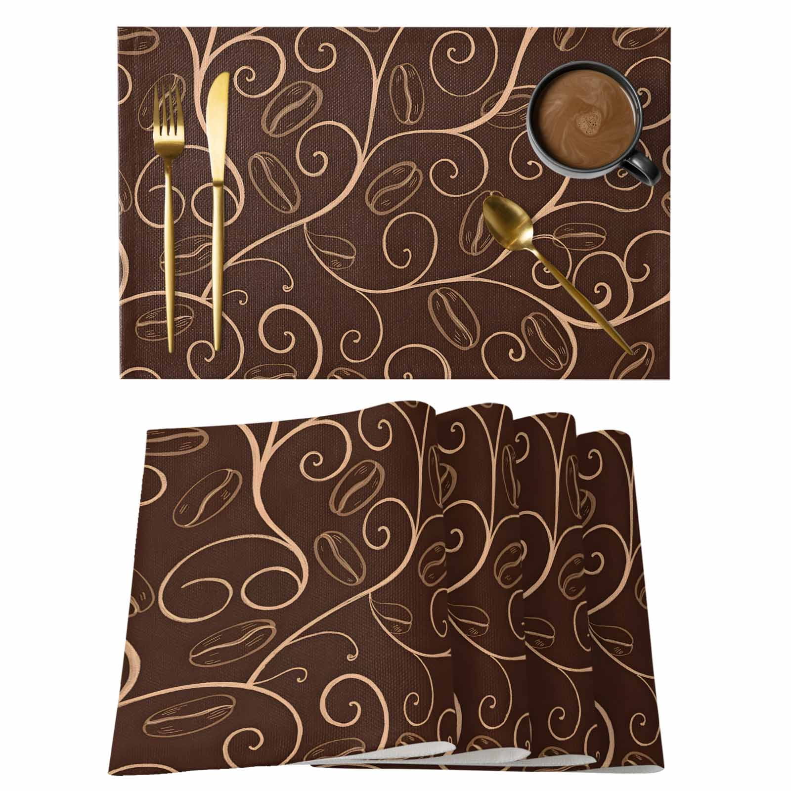Coffee Beans Placemats Set of 8 Vintage Brown Floral Branch Heat ...