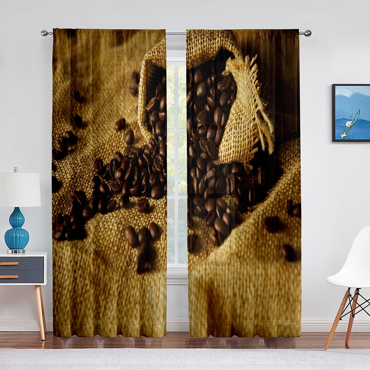 Coffee Beans Porcelain Cup Sheer Curtains for Living Room Bedroom ...