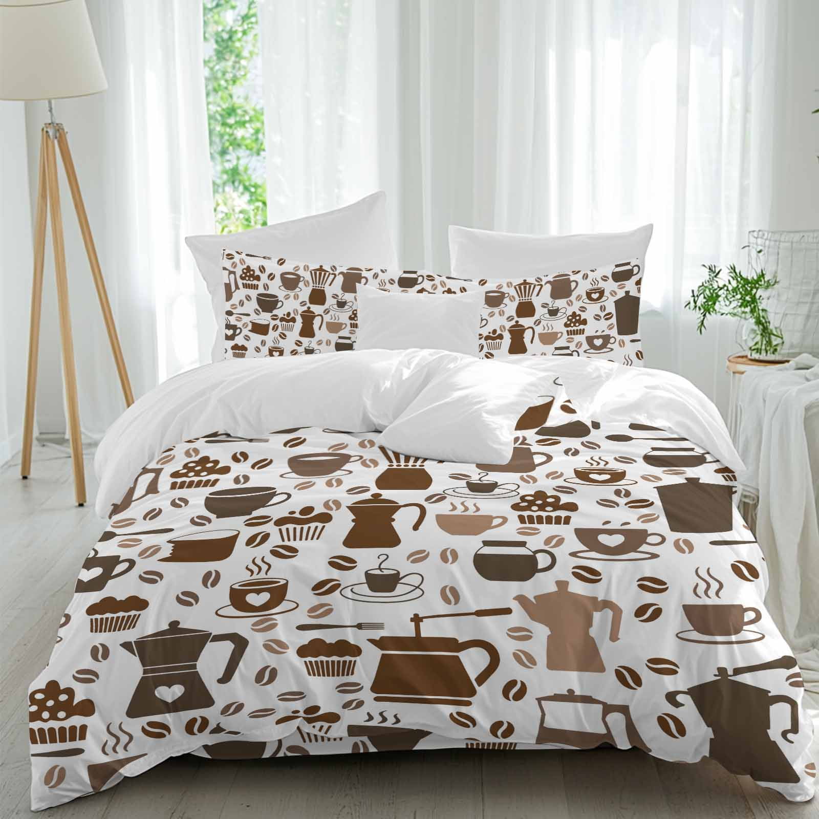 Coffee Beans Queen Duvet Cover Set, Brown Cake Hot Chocolate Abstract ...
