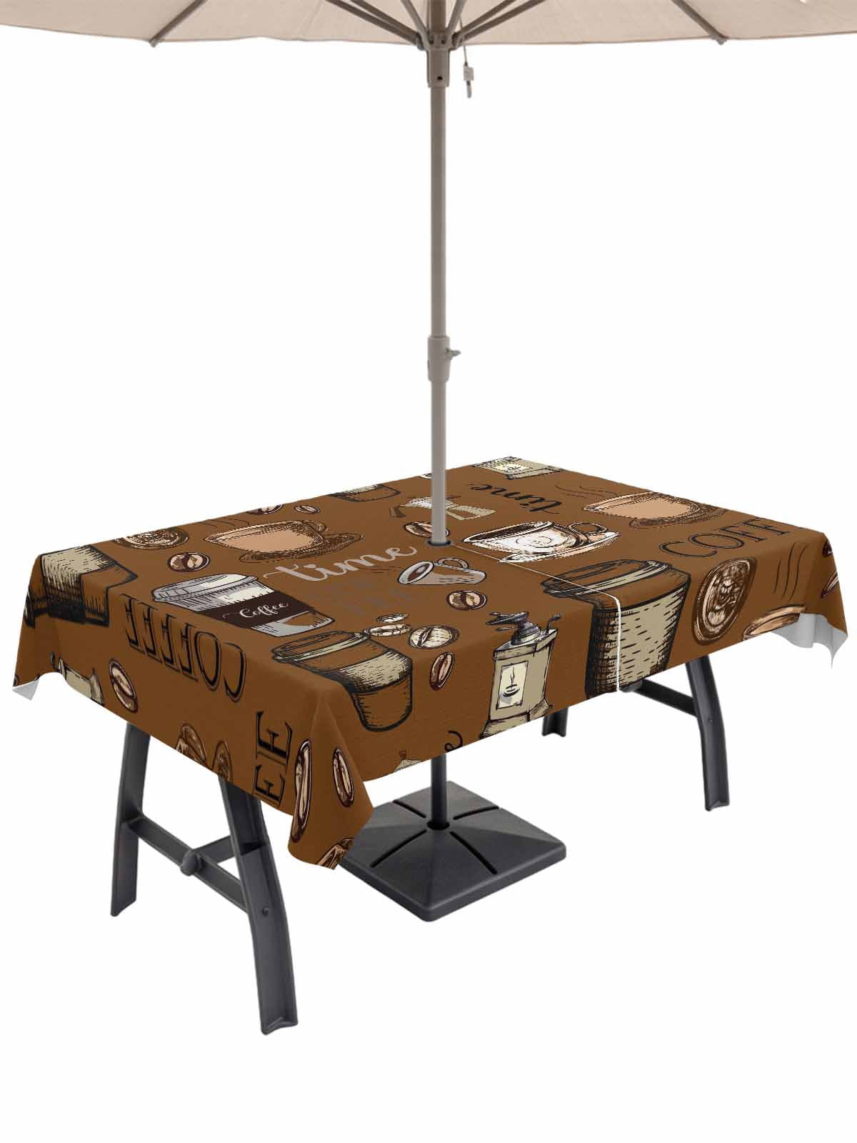 Coffee Beans Rectangle Outdoor Tablecloth with Umbrella Hole Vintage ...