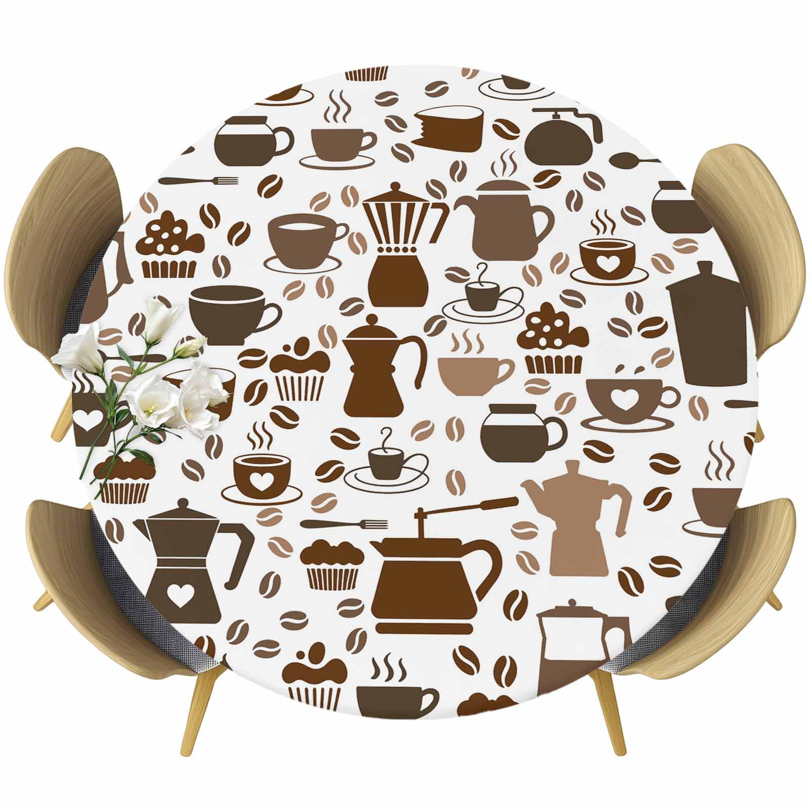 Coffee Beans Round Fitted Tablecloth with Elastic Edge, Brown Cake Hot ...