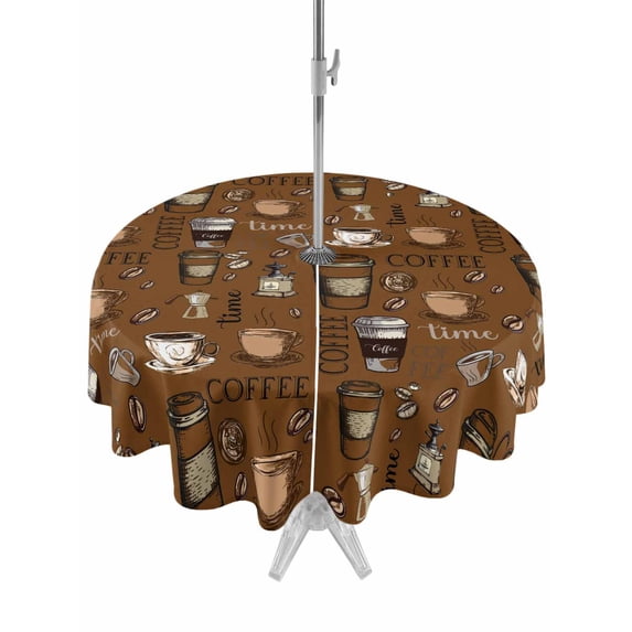 Coffee Beans Round Outdoor Tablecloth with Umbrella Hole Vintage ...