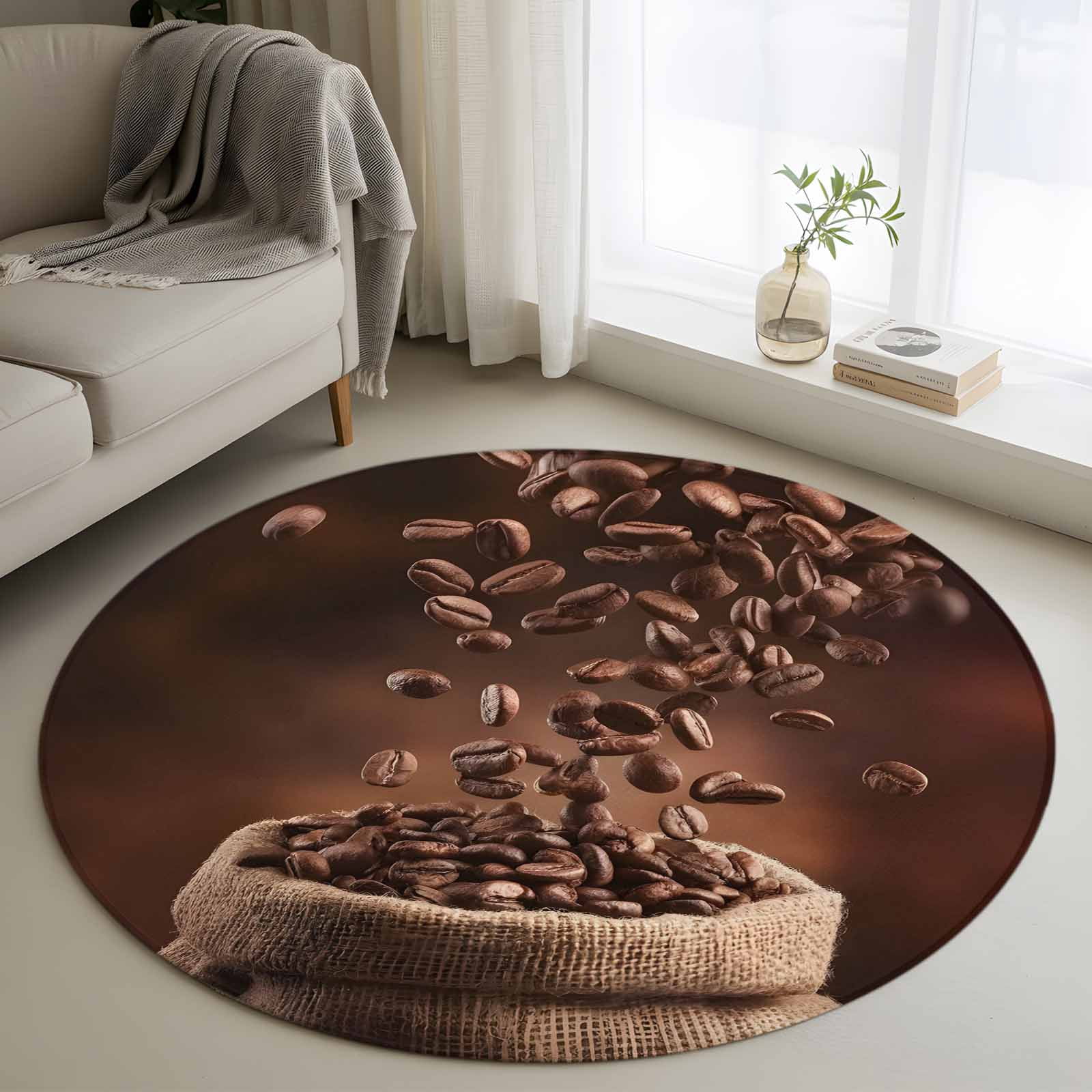 Coffee Beans Round Rug 3ft Washable Circle Entryway Rugs Non Slip Dark ...