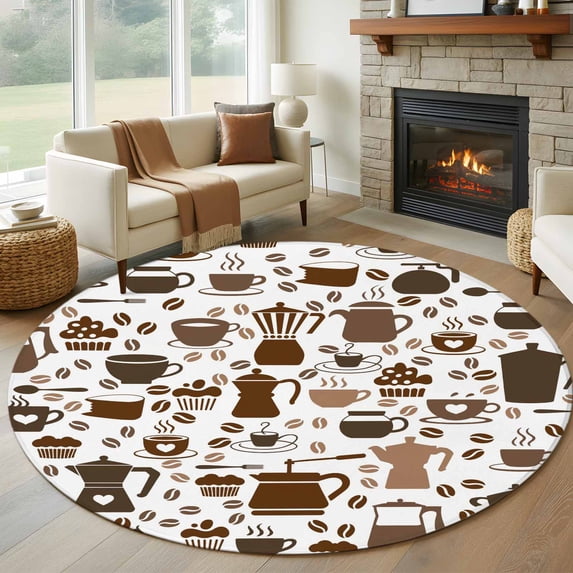 Coffee Beans Round Rug 5ft Washable Circle Kitchen Rugs Non Slip Funny ...