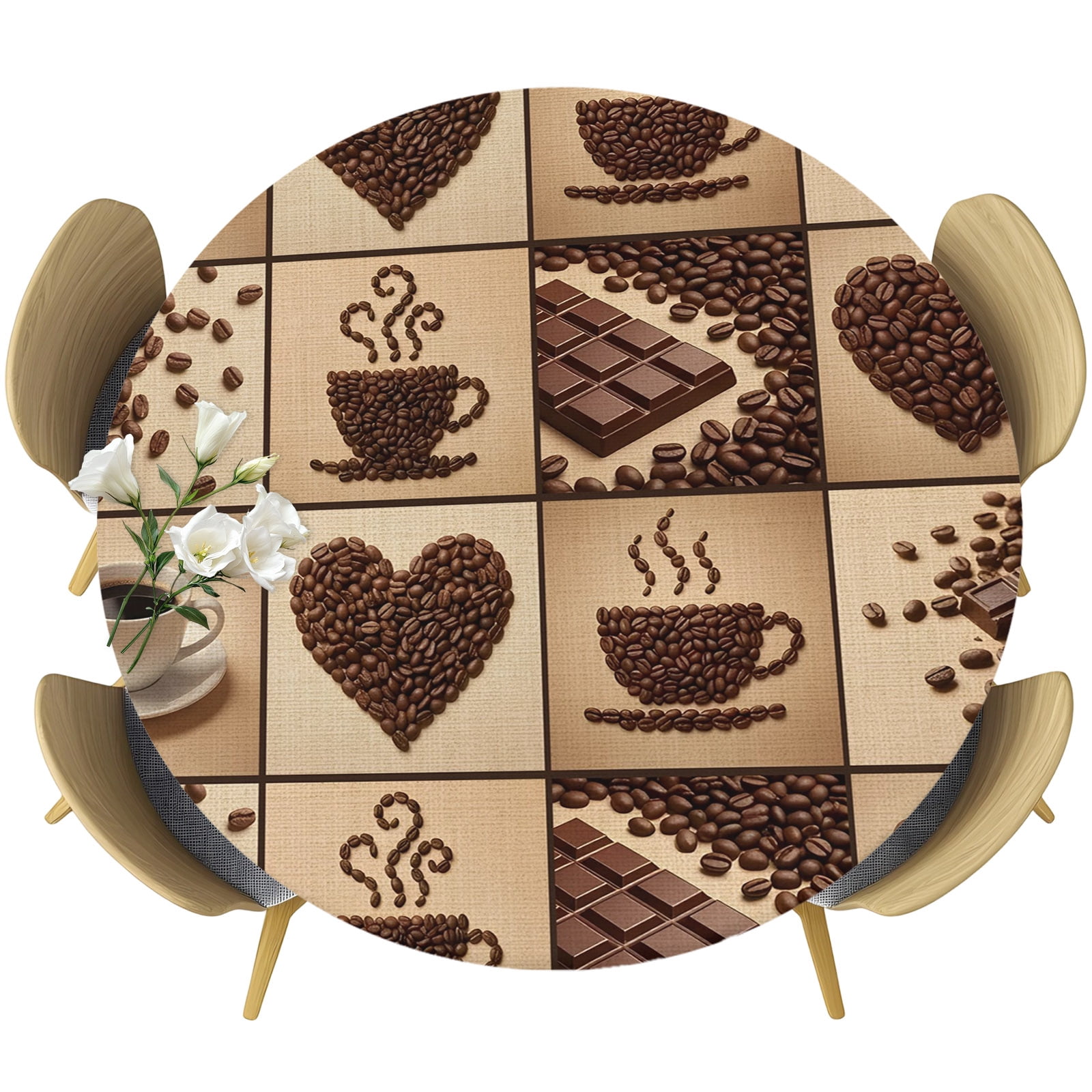 Coffee Beans Round Tablecloth 36-44 Inch Round Fitted Table Cloth with ...