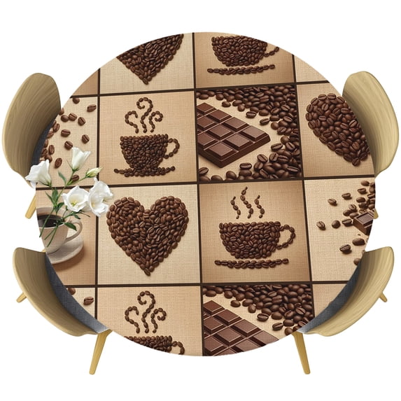 Coffee Beans Round Tablecloth 36-44 Inch Round Fitted Table Cloth with ...