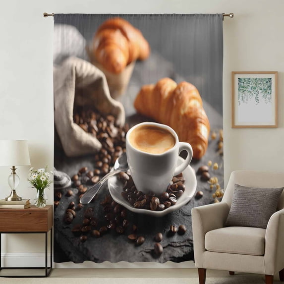 Coffee Beans Sheer Curtains 108 Inches Extra Long, Hot Latte Cup Bread ...