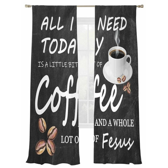 Coffee Beans Sheer Curtains 2 Panels Set Coffee Cup Letterings Black ...