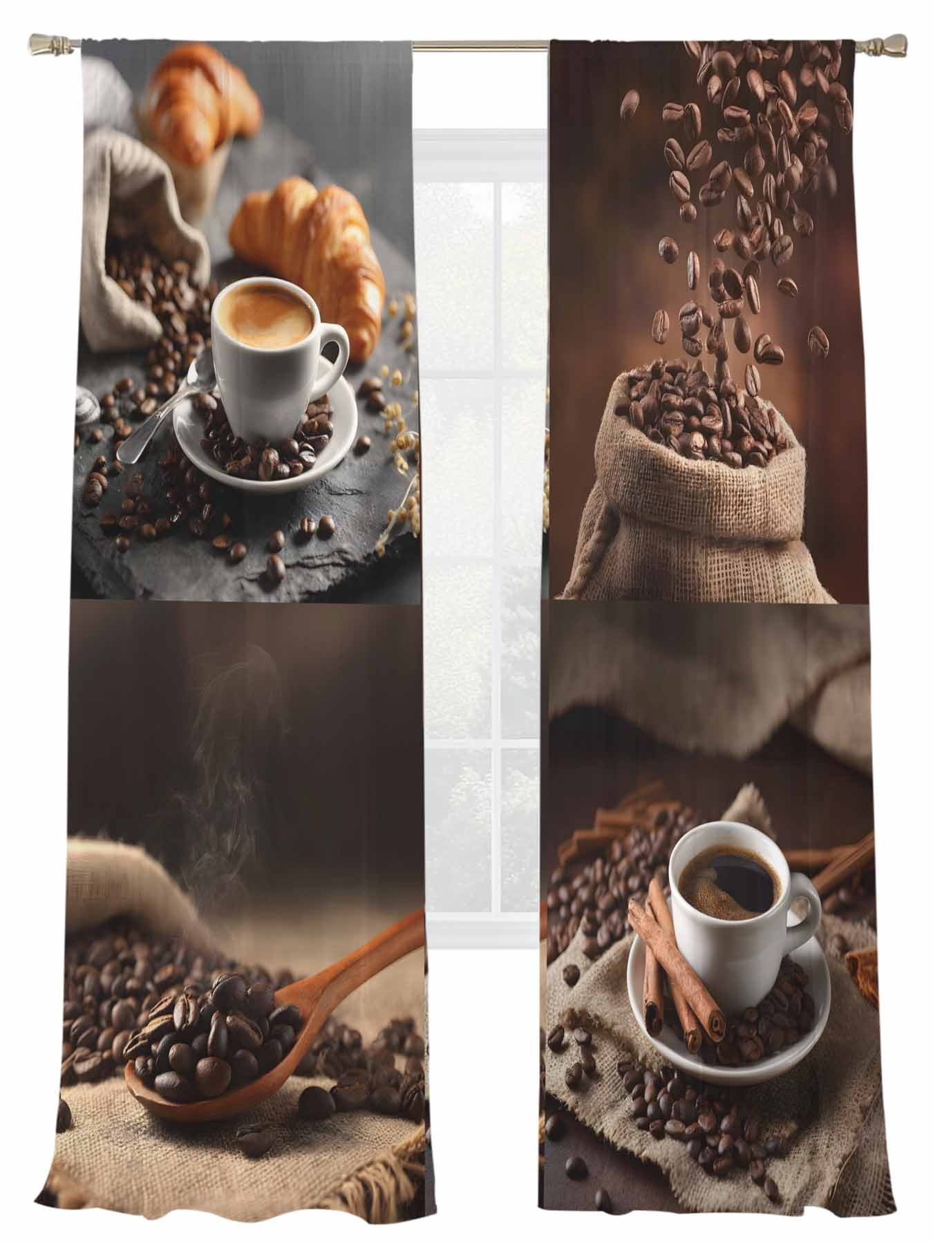 Coffee Beans Sheer Curtains 2 Panels Set Vintage Country Hot Coffee ...