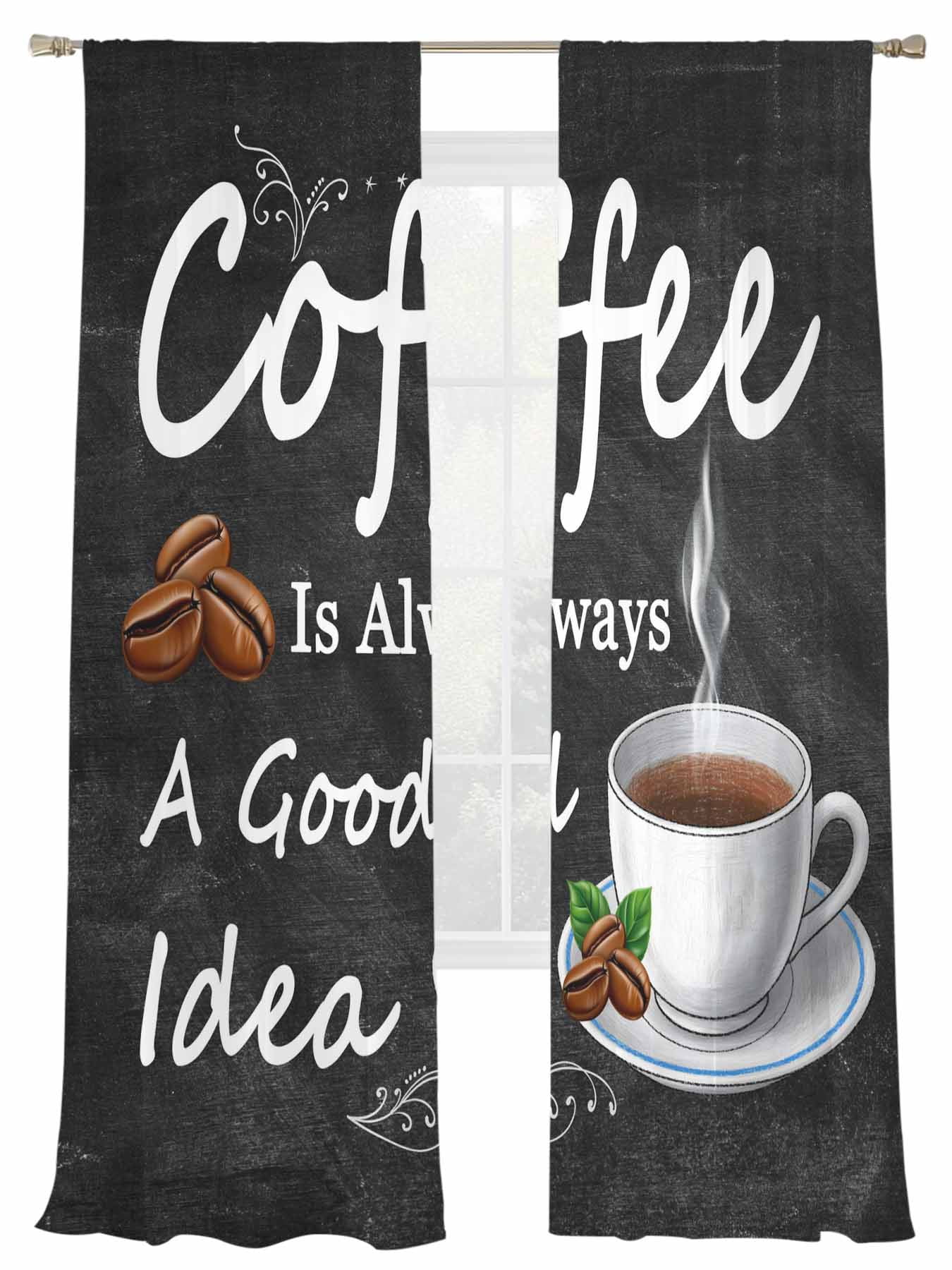 Coffee Beans Sheer Curtains for Living Room Bedroom, Coffee Cup ...