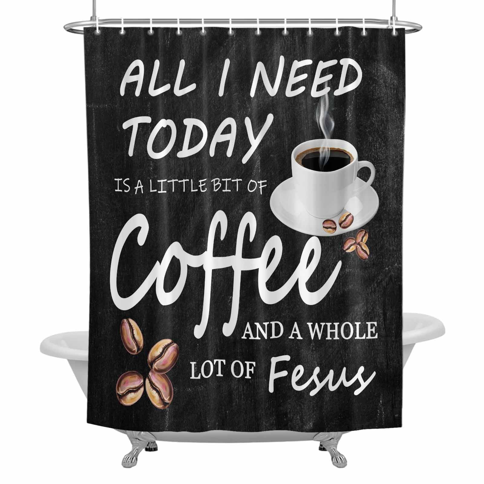 Coffee Beans Shower Curtain for Bathroom, Coffee Cup Letterings Black ...