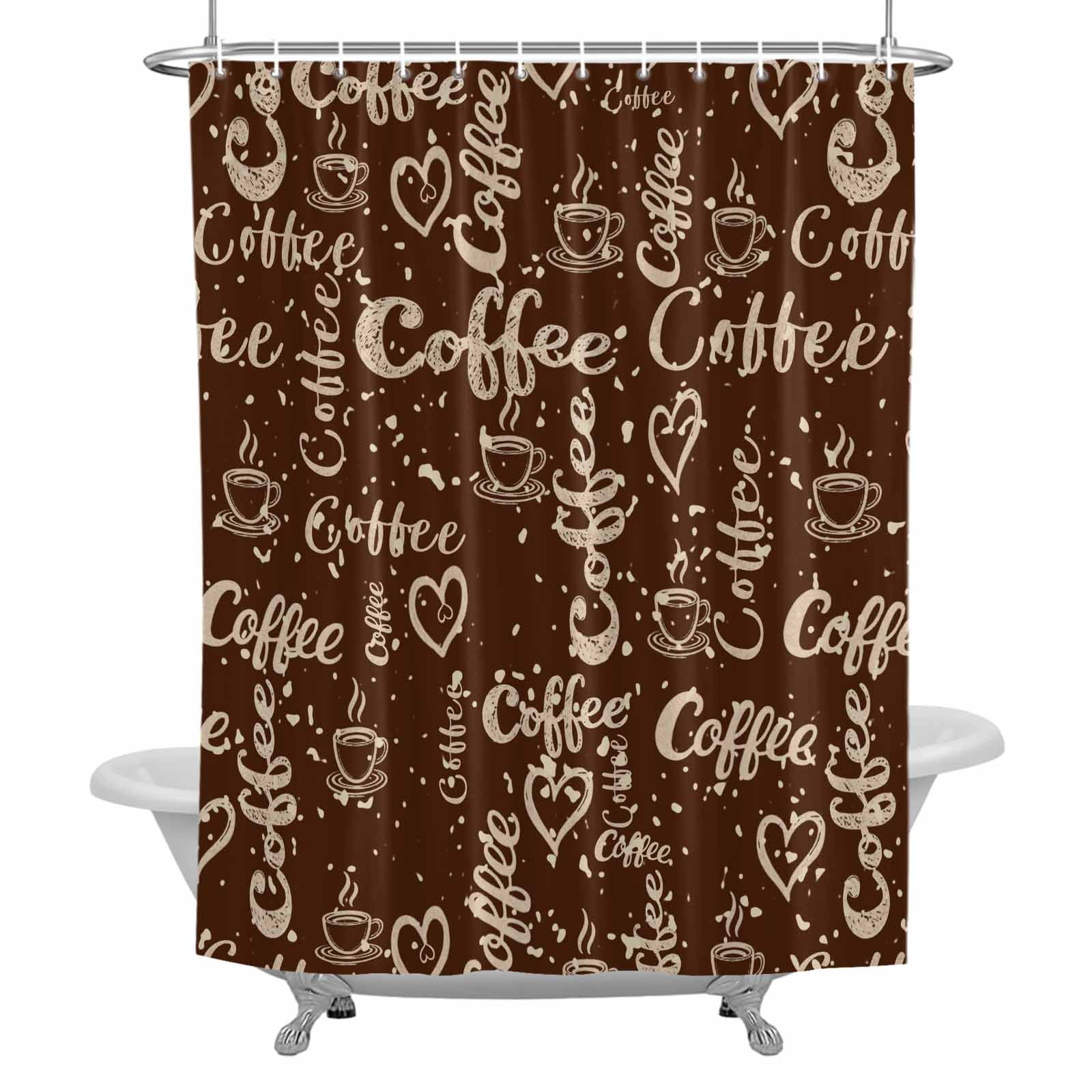 Coffee Beans Shower Curtain for Bathroom, Love Heart Vintage Brown ...