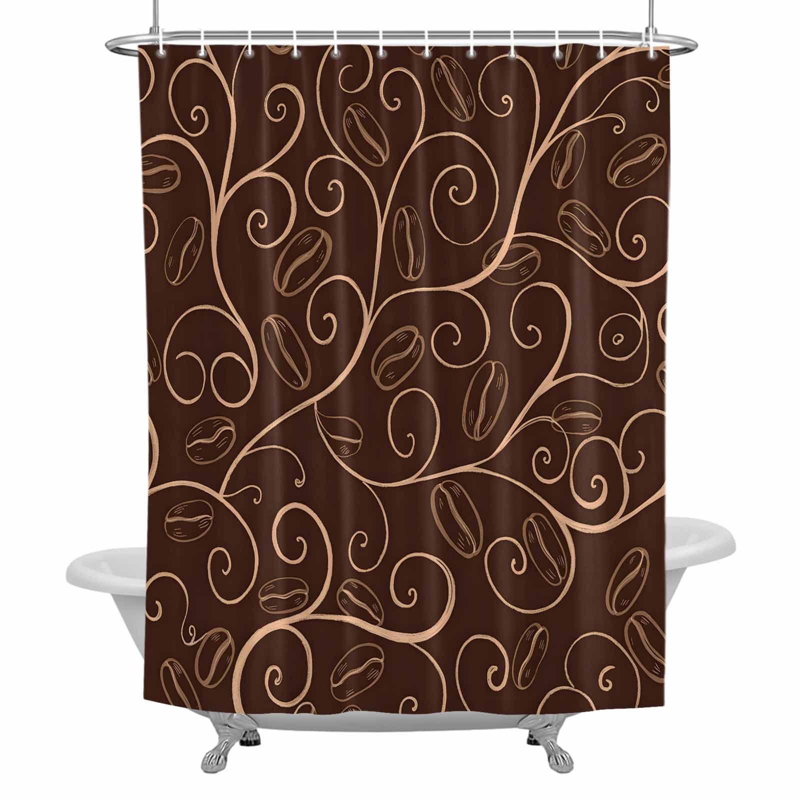 Coffee Beans Shower Curtain for Bathroom, Vintage Brown Floral Branch ...