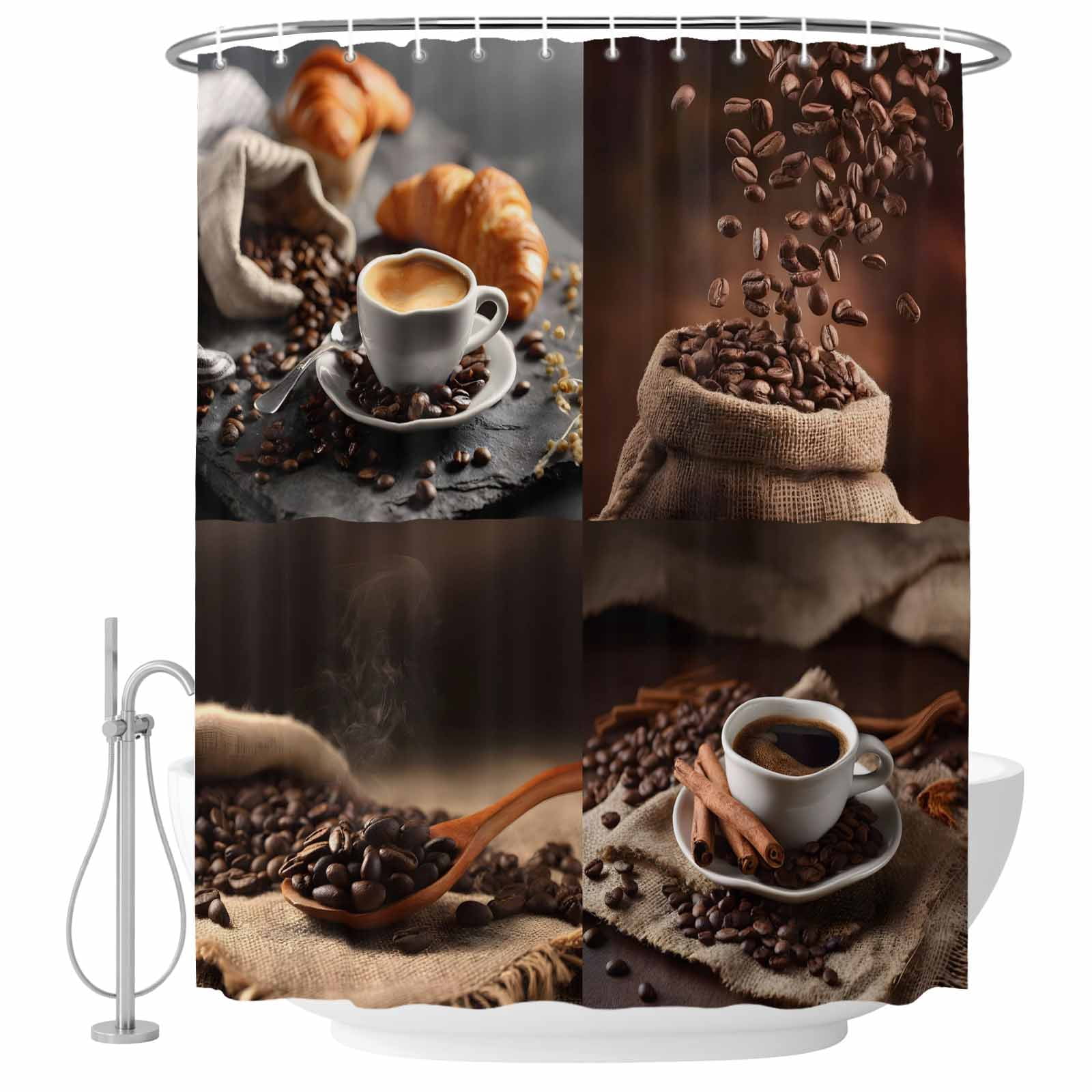 Coffee Beans Shower Curtain Set - 72" x 78" Washable Bathtub Curtain ...