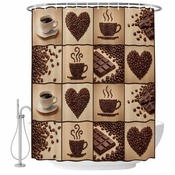 Coffee Beans Shower Curtain Set with Hooks, Country Heart Coffee Bean ...