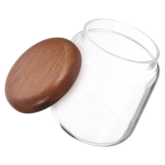 Glass Storage Jar with Sealed Wooden Lid Clear Glass for Candy Cookie ...