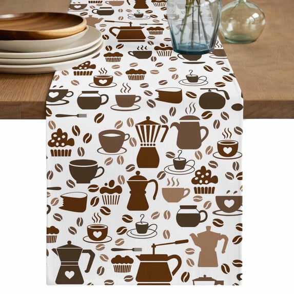 Coffee Beans Table Runner 72 Inches, Funny Cartoon Brown Cake Hot ...