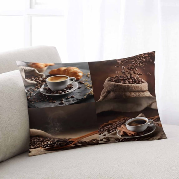 Coffee Beans Throw Pillow Covers, Brown Hot Cafe Latte Cup Drink ...