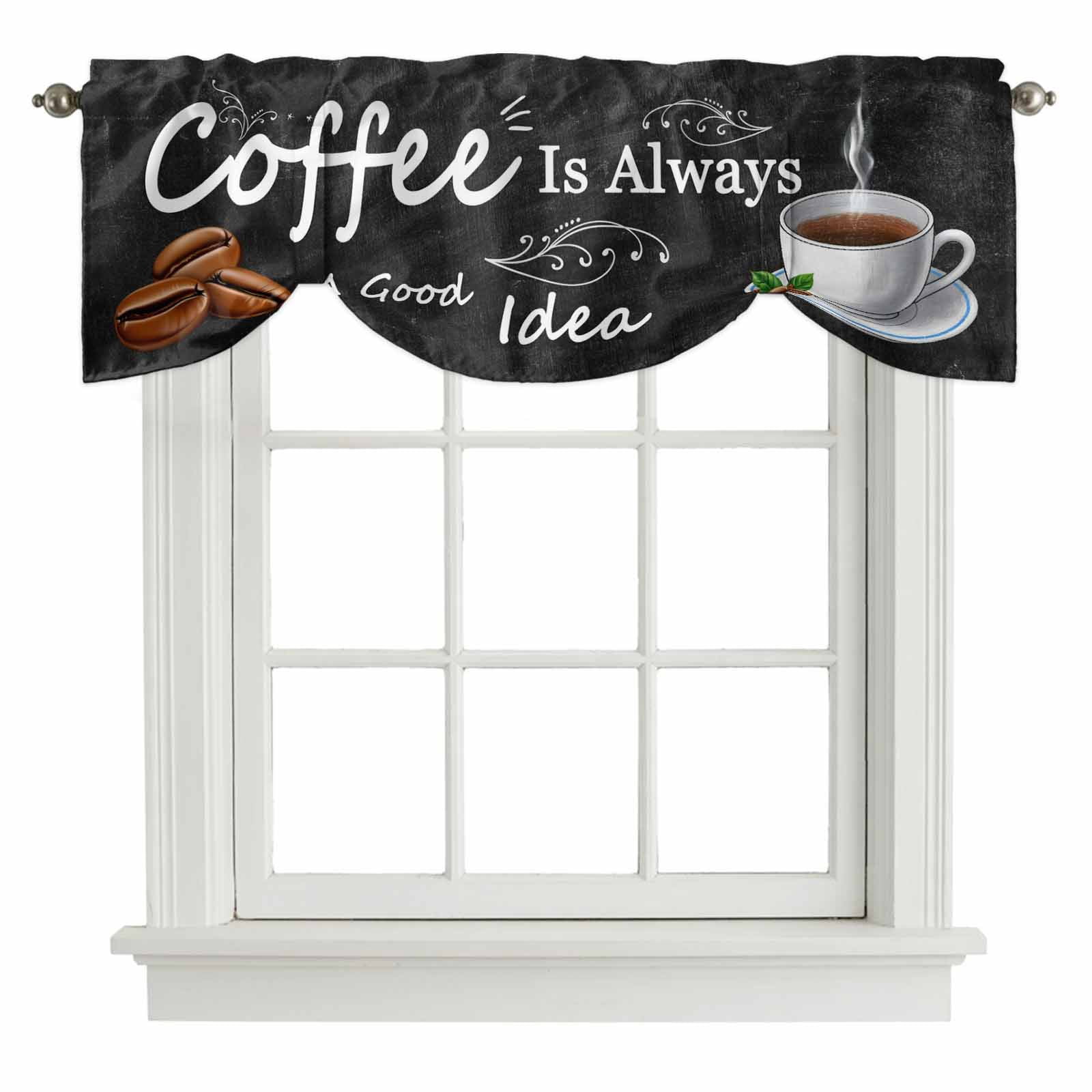 Coffee Beans Tie Up Valance Curtains Coffee Cup Letterings Art Print ...