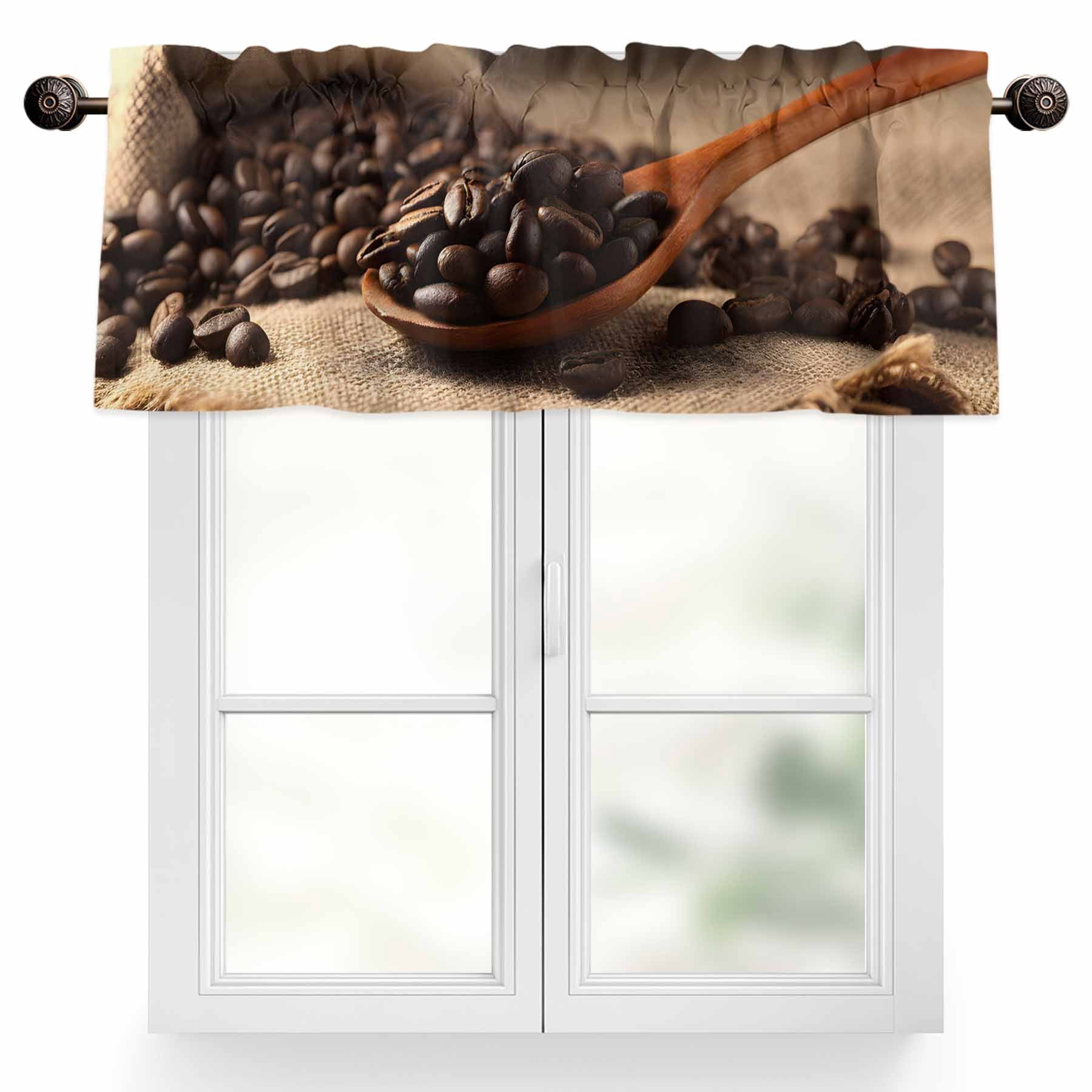Coffee Beans Valances for Windows Country Vintage Spoon Hot Coffee ...