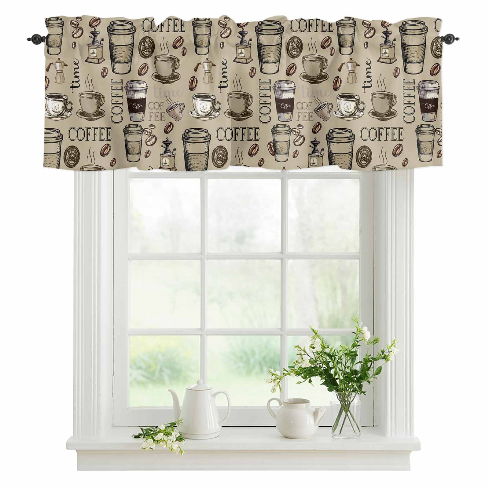 Coffee Beans Valances for Windows, Rod Pocket Kitchen Valance Curtains ...