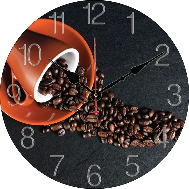 Coffee Beans Wall Clock Round Silent Clocks Wall Mounted Carfts Art ...