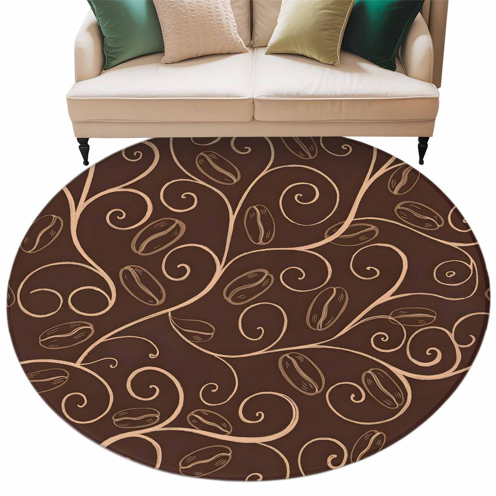 Coffee Beans Washable Area Rug 6 ft Vintage Brown Floral Branch Soft ...