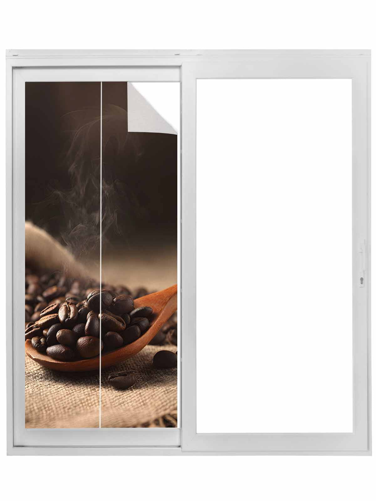 Coffee Beans Window Privacy Film, Vintage Wooden Spoon Dark Brown Cafe ...