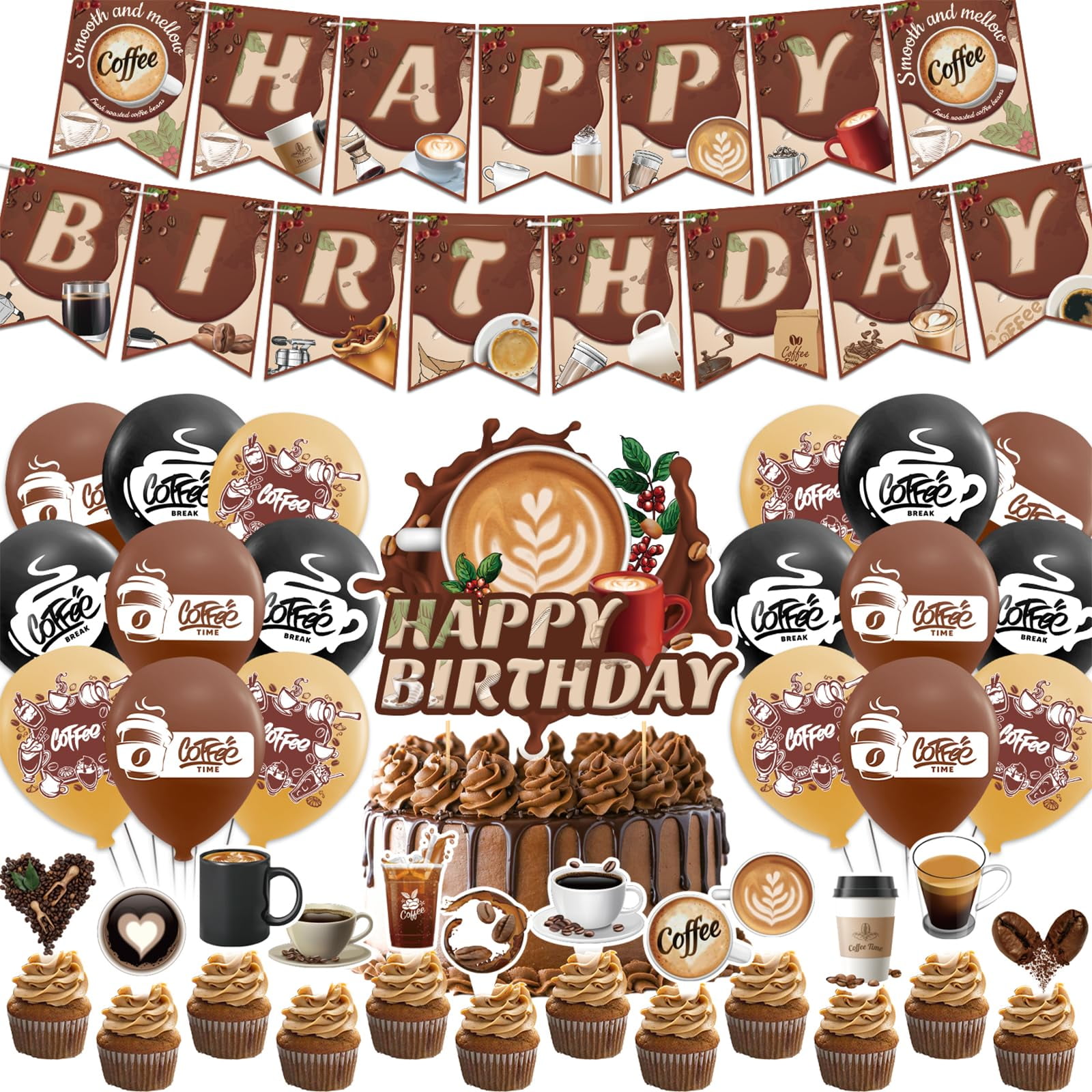Coffee Birthday Decorations Coffee Party Supplies Includes Coffee Happy ...