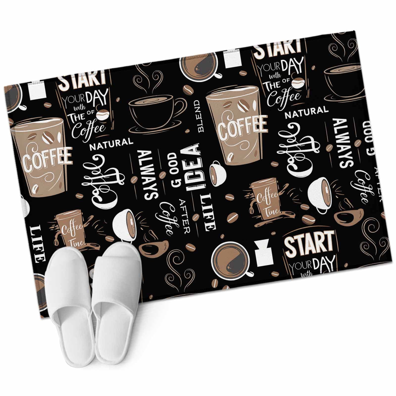 Coffee Black 2'x3' Washable Rug, Brown Beans Cup Dessert Drink Monochrome Non-Slip Soft Doormat ...