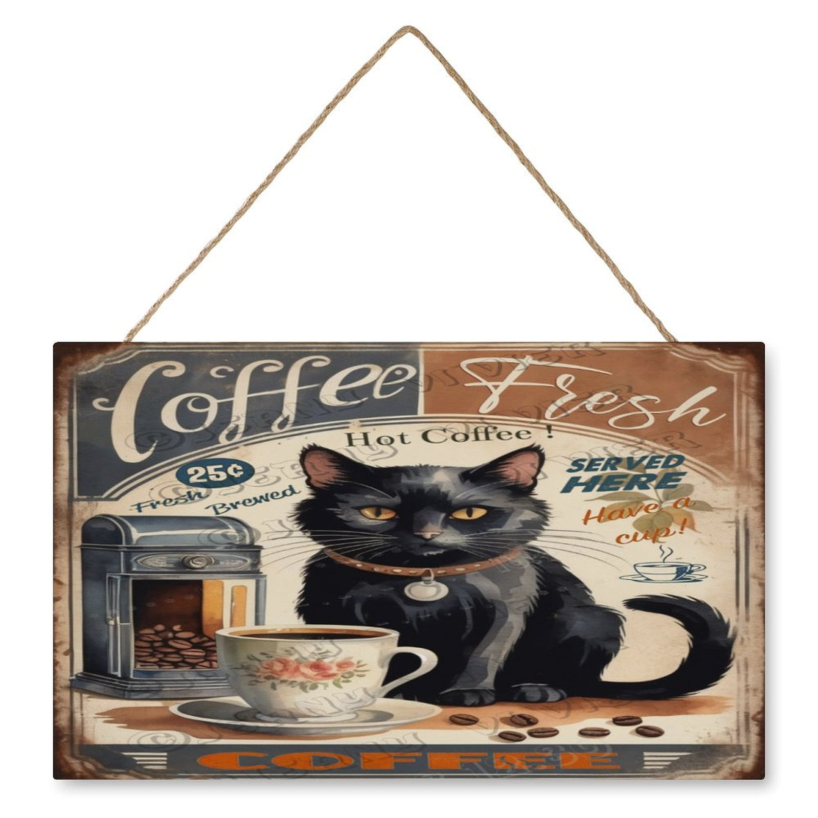 Coffee & Black Cat Wooden Hanging Sign Coffee Bar Sign Black Cat Sign ...