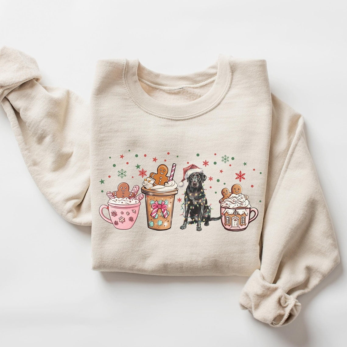 Coffee Black Lab Sweatshirt, Gingerbread Labrador Dog Mom Crewneck, Black Lab Lover Sweater ...