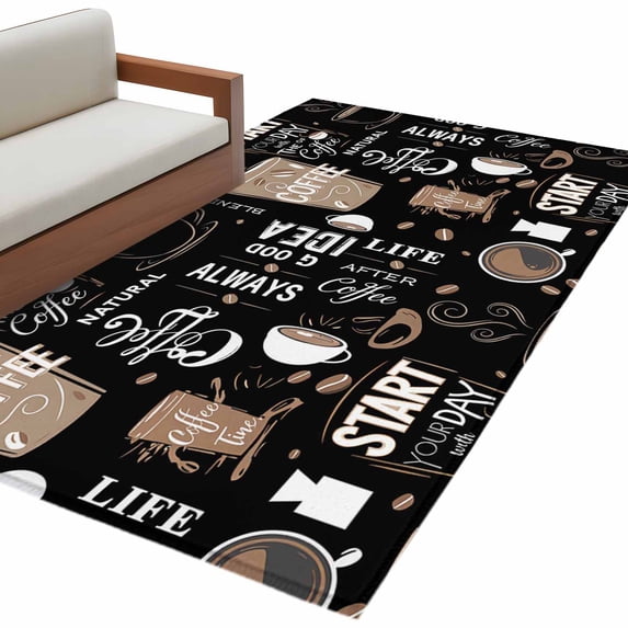 Coffee Black Large Area Rugs for Bedroom Living Room, Non Slip Carpet ...