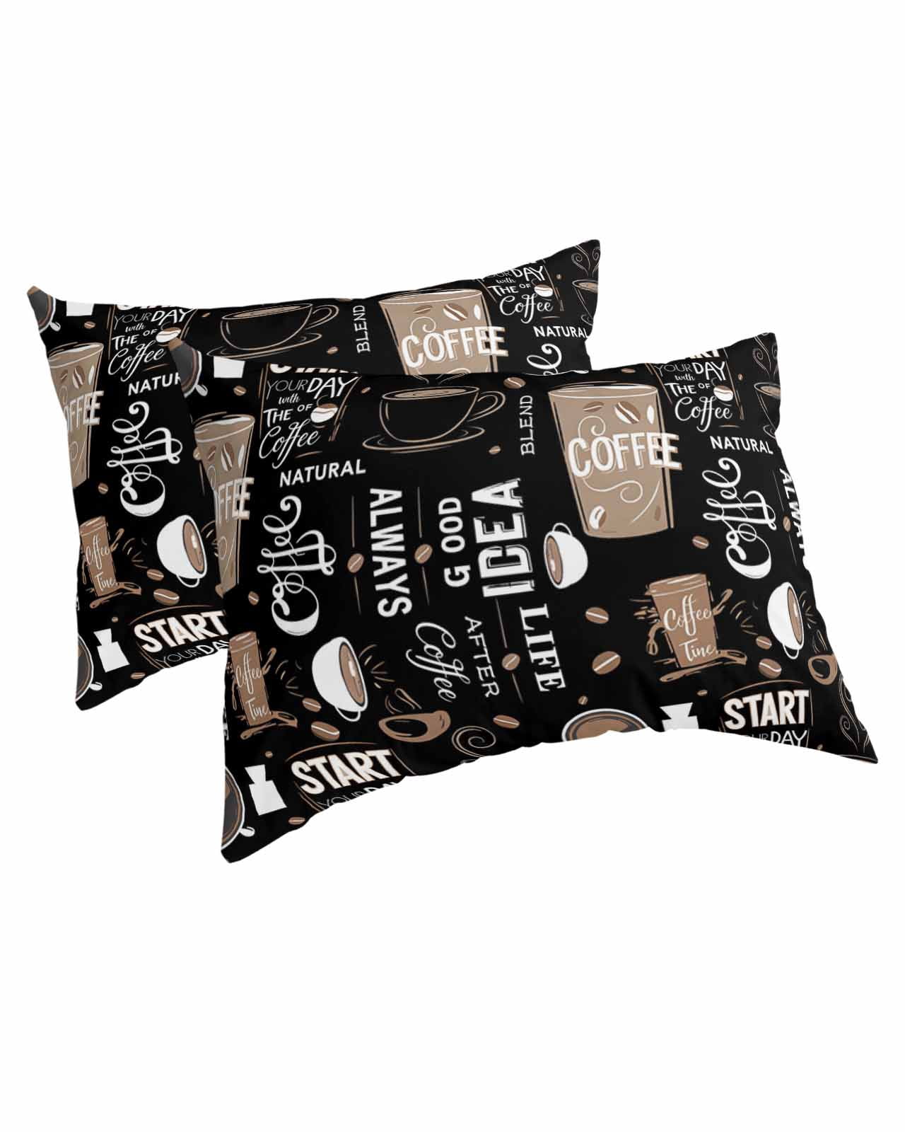 Coffee Black Pillow Covers Standard Size 2 Pack, Brown Beans Cup ...
