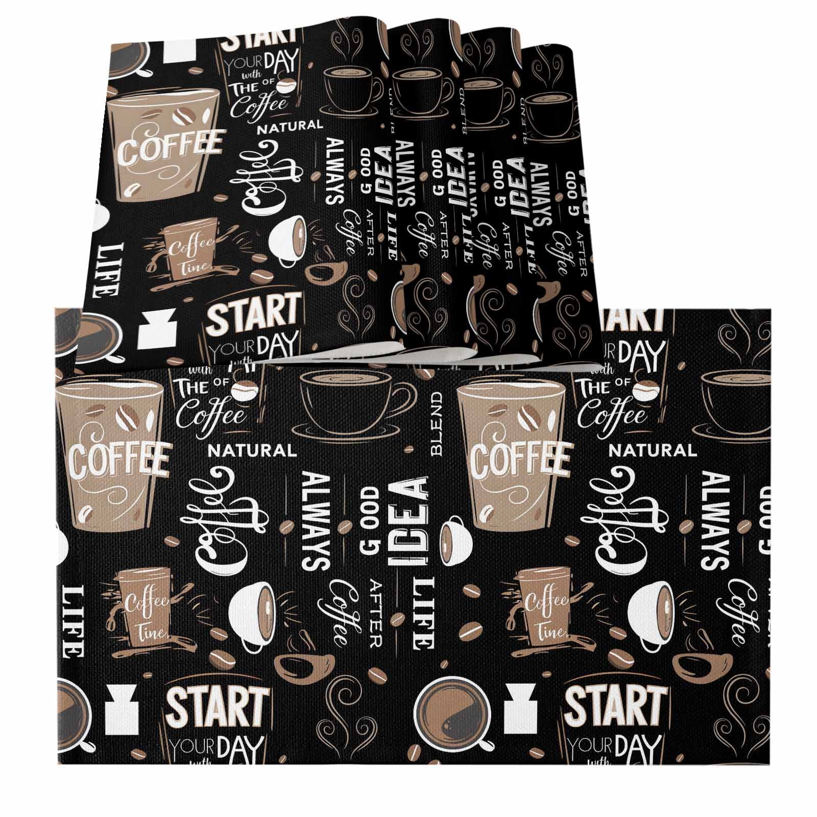 Coffee Black Placemats for Dinning Table Set of 6, Brown Beans Cup ...
