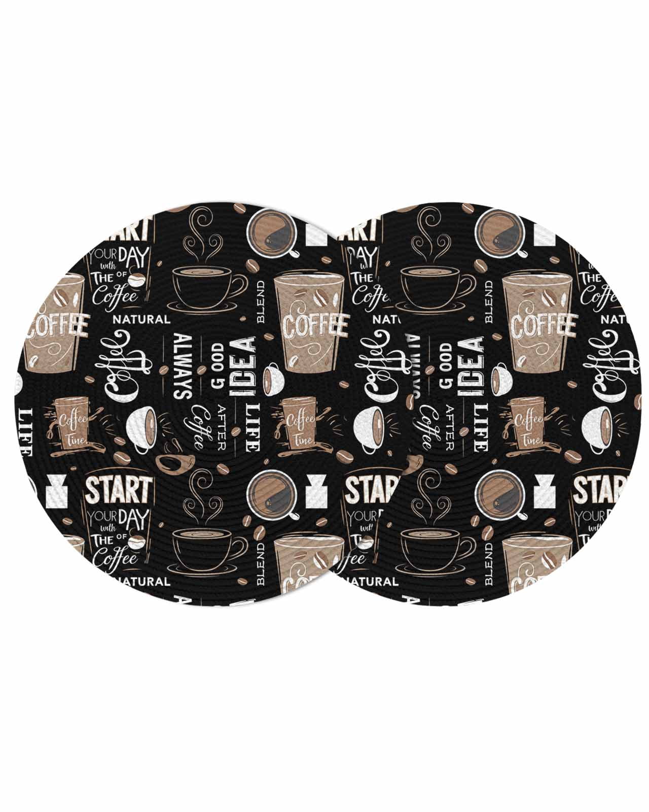 Coffee Black Round 15 Inch Placemats Set of 2, Brown Beans Cup Dessert ...