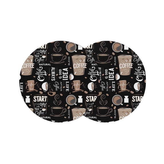 Coffee Black Round 15 Inch Placemats Set of 2, Brown Beans Cup Dessert ...