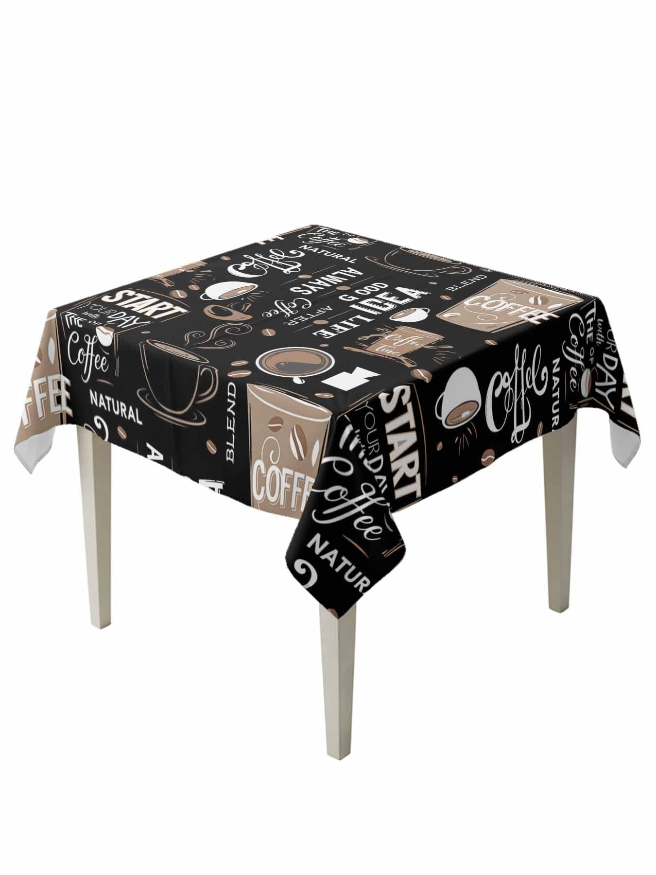 Coffee Black Table Cloth, Brown Beans Cup Dessert Drink Monochrome ...